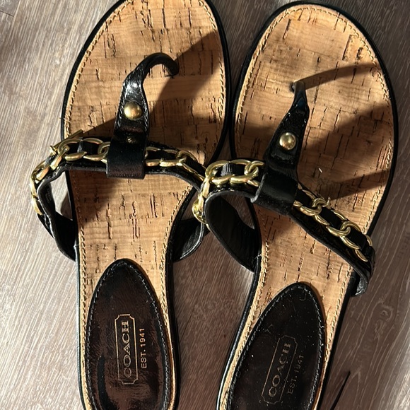 Coach | Shoes | Coach Black Rizzo Sandal With Gold Chain Detail | Poshmark
